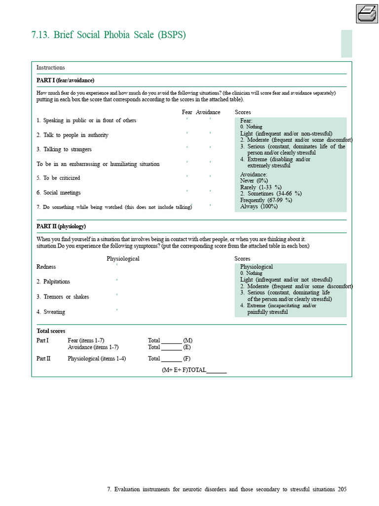 Social Phobia Scale Assessment Tool | PDF | Social Anxiety Disorder | Fear