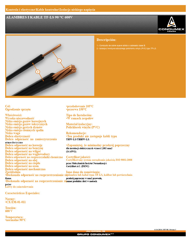 Karta Techniczna Kabel Nr 16 | PDF