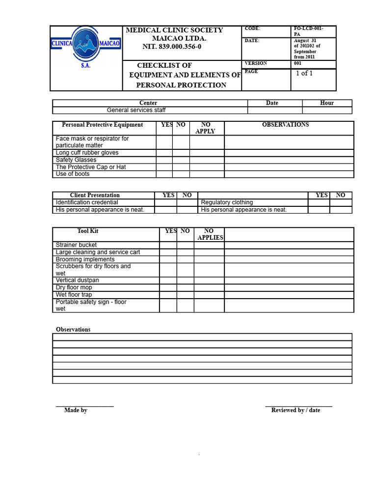 General Services PPE Checklist | PDF