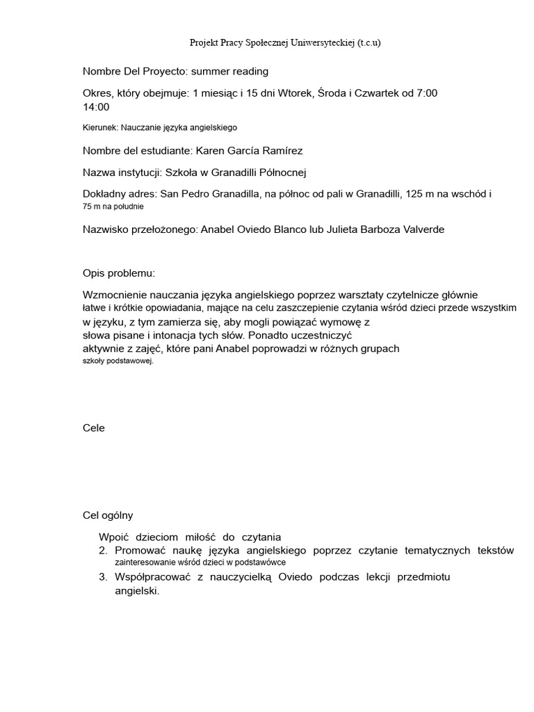 karen garcia wstępny projekt TCU.docx | PDF