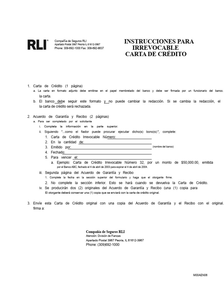 Acuerdo de Colateral de Carta de Crédito M00AE M0071 A0003 | PDF ...