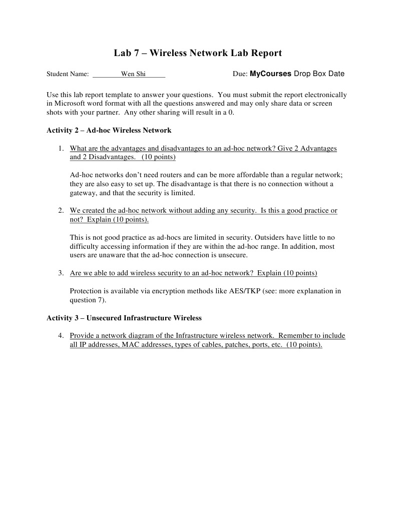 Lab 7 - Wireless Network Lab Report | PDF | Wireless Lan | Computer Network