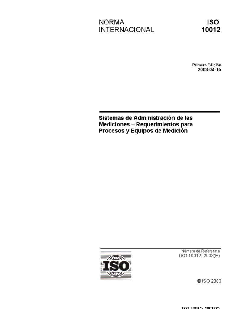 Norma_ISO_10012_2003_Español | Metrología | Calibración
