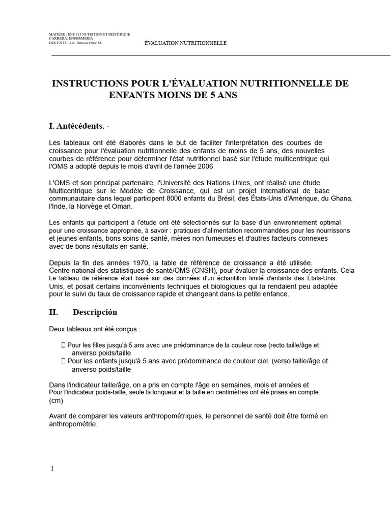 Évaluation nutritionnelle enfants
