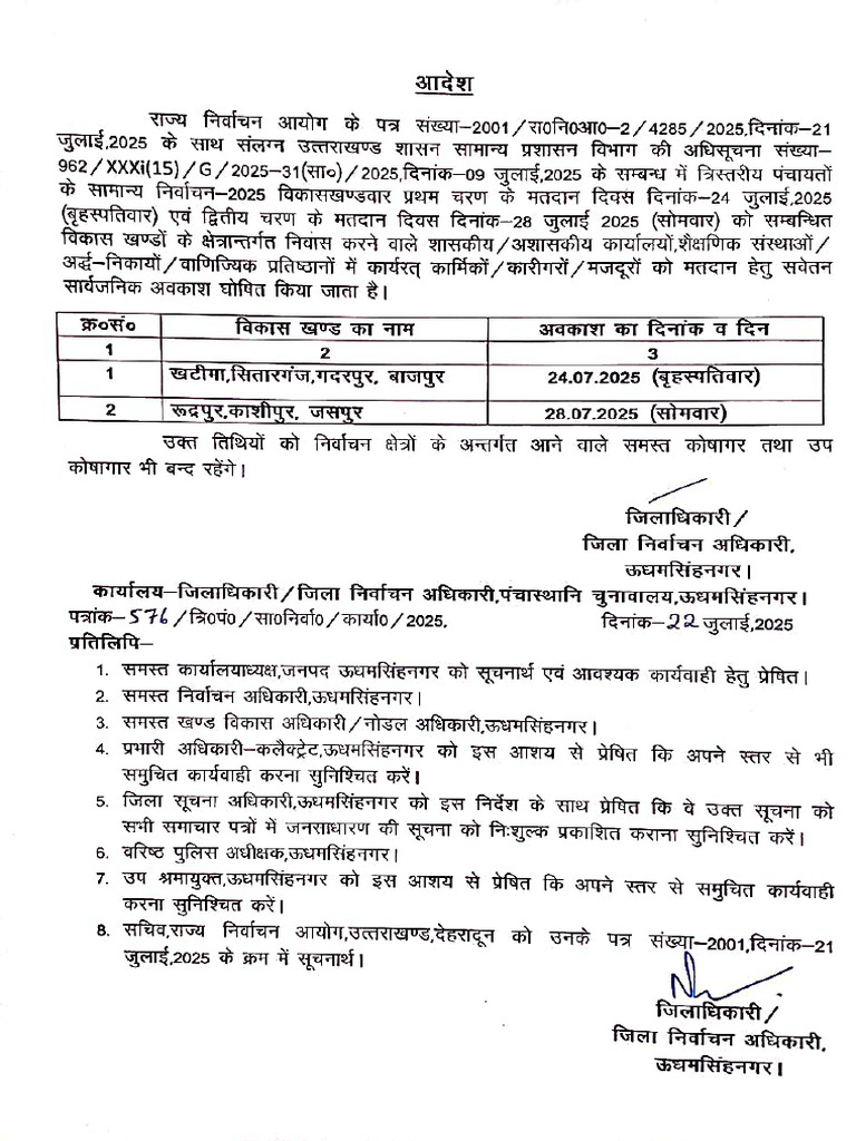 Letter No 576 मतदान दिवसों में अवकाश | PDF