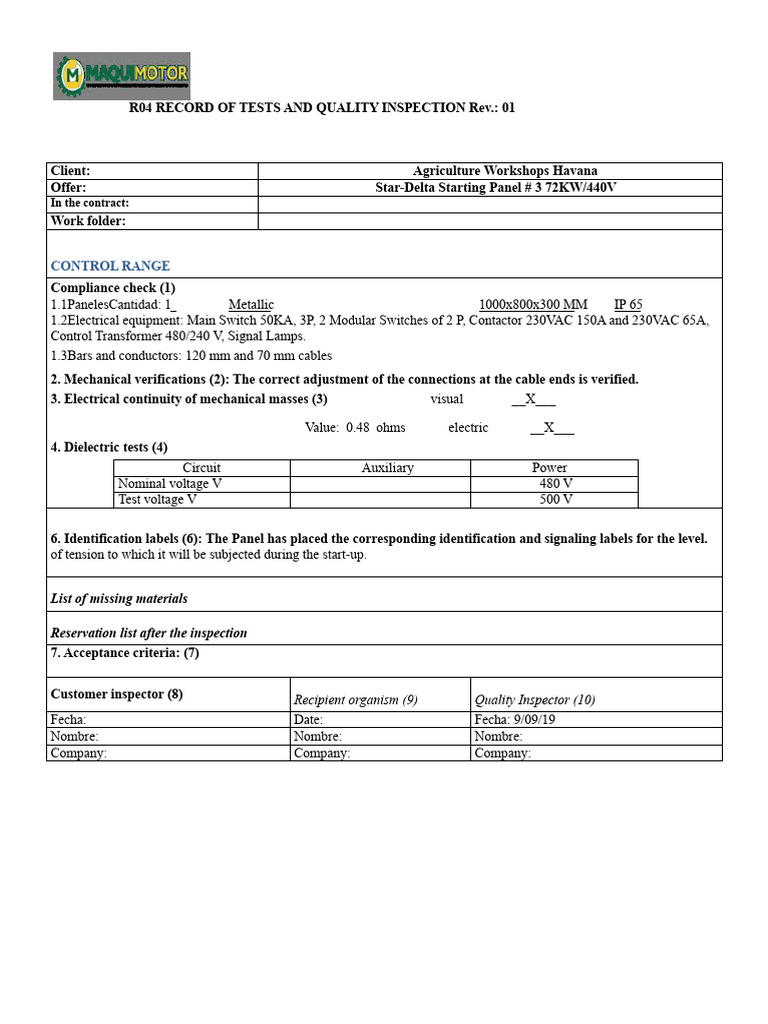 Template For Quality Tests and Inspections Record | PDF