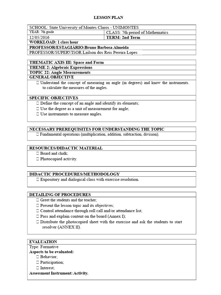 Lesson Plan | PDF | Angle | Lesson Plan