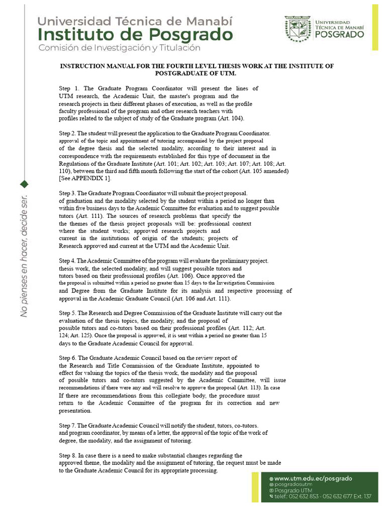 UTM Thesis Work Instruction Manual | PDF | Hypothesis | Thesis
