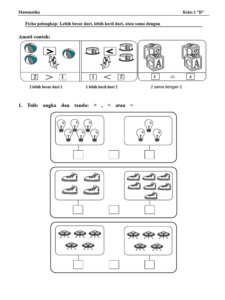 Lembar Tambahan - Lebih Besar Dari Lebih Kecil Dari Sama Dengan | PDF