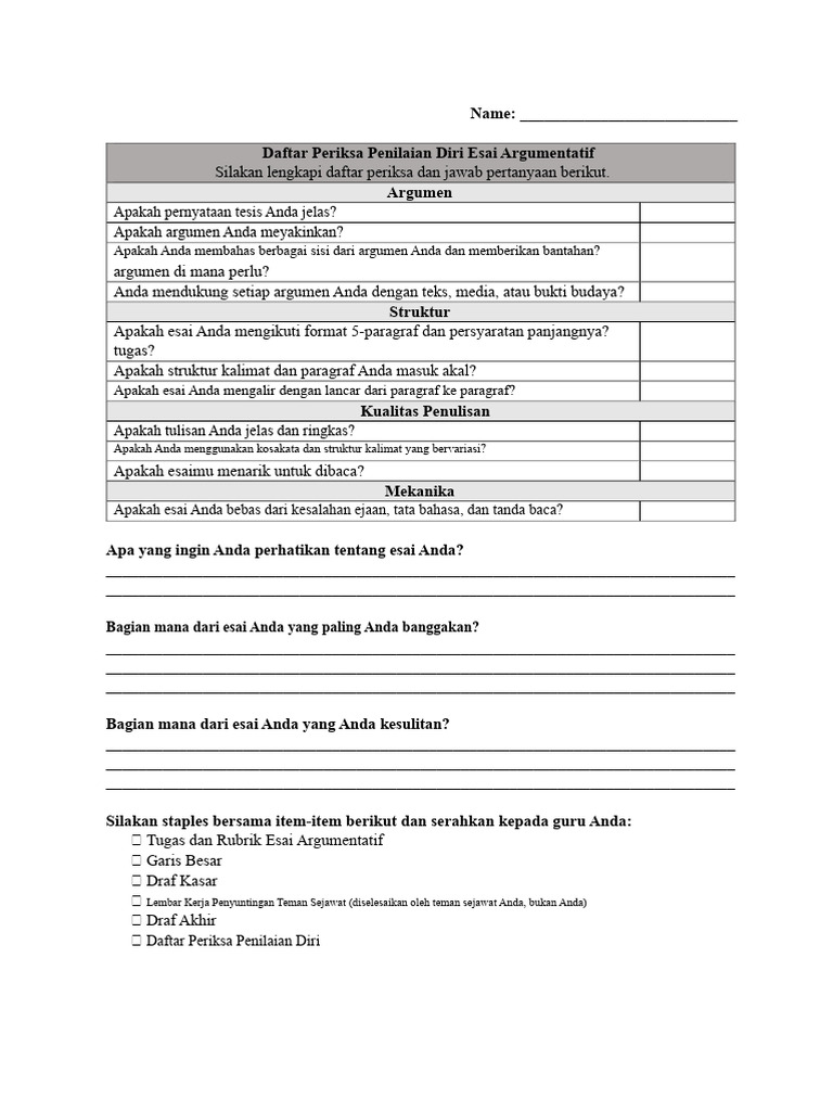 Daftar Periksa Esai Argumentatif | PDF