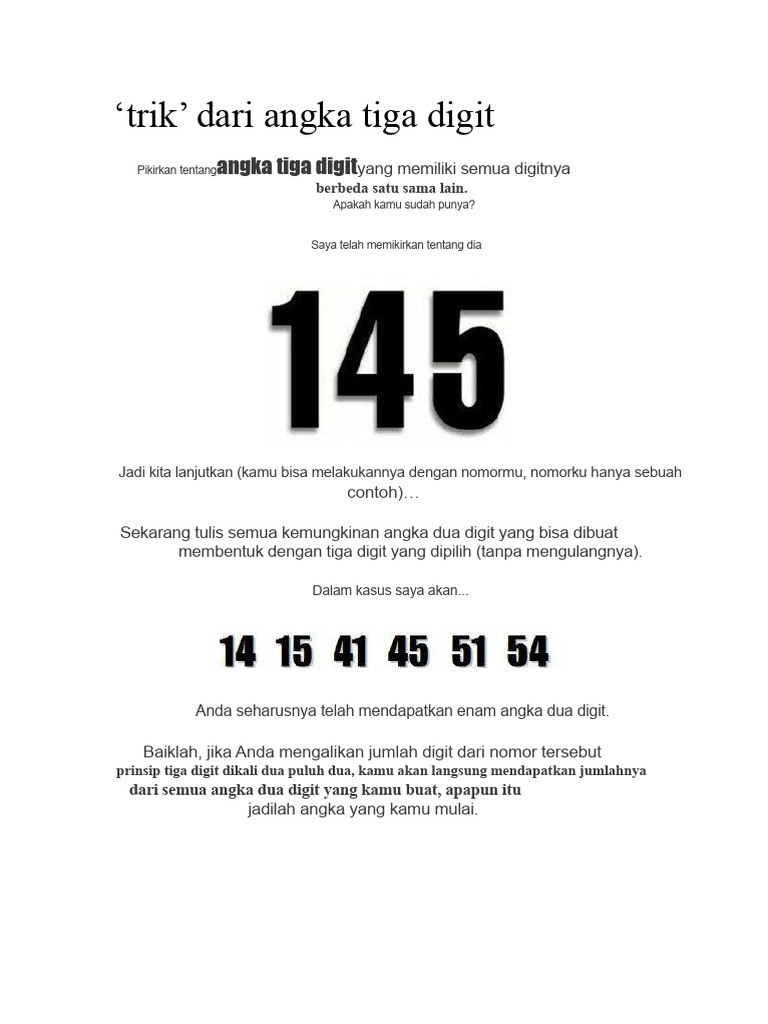 Trik Matematika Angka Tiga Digit | PDF