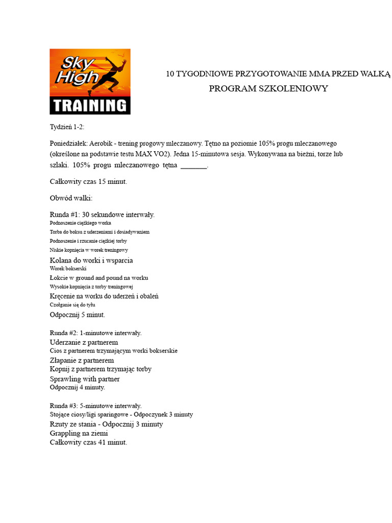 10-Tygodniowy Program Treningowy MMA W Sky High. | PDF