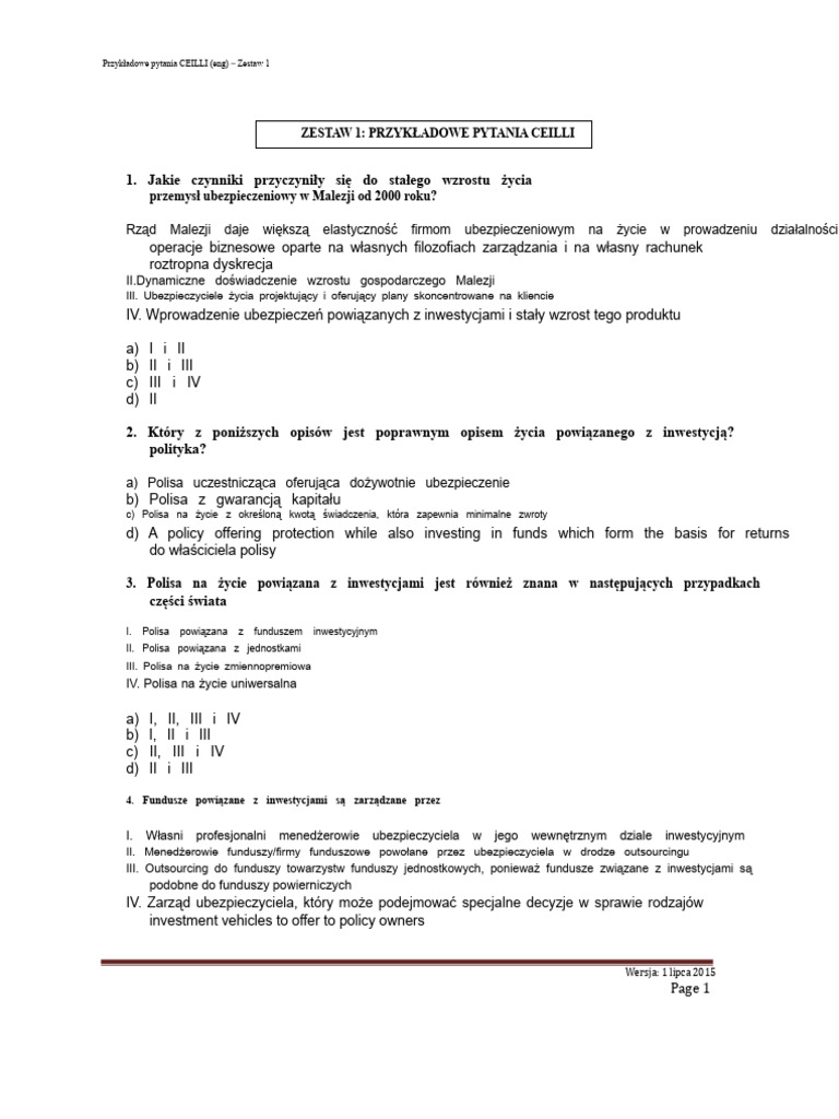 CEILLI Nowa Edycja Pytania (Angielski - Zestaw 1) | PDF
