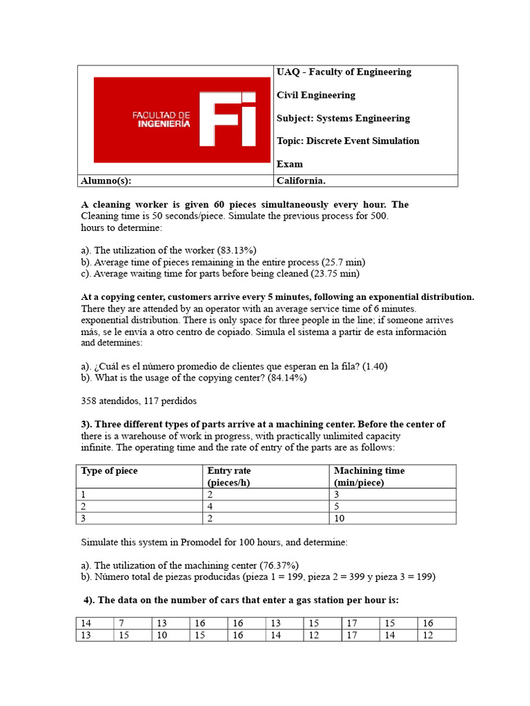 Answers To Discrete Event Simulation Exam | PDF | Statistical Theory ...