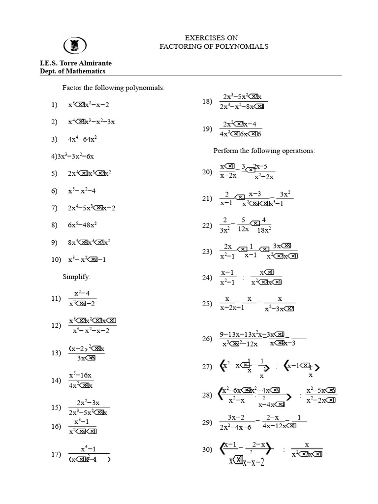 Polynomial Factoring Exercises and Solutions | PDF | Algebra | Mathematics