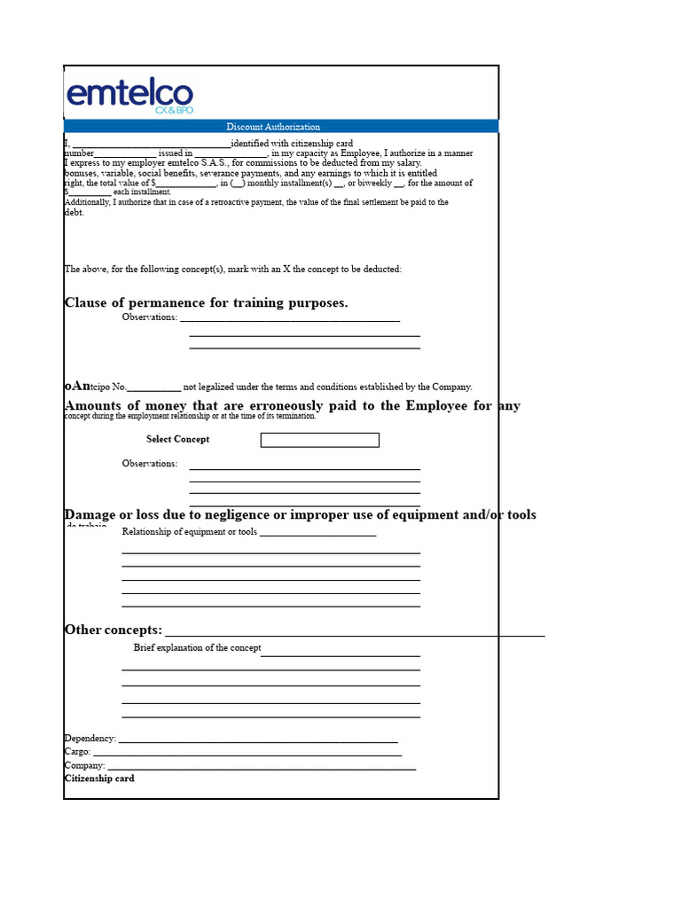 AUTHORIZATION DISCOUNT FORMAT (PAYROLL) | PDF