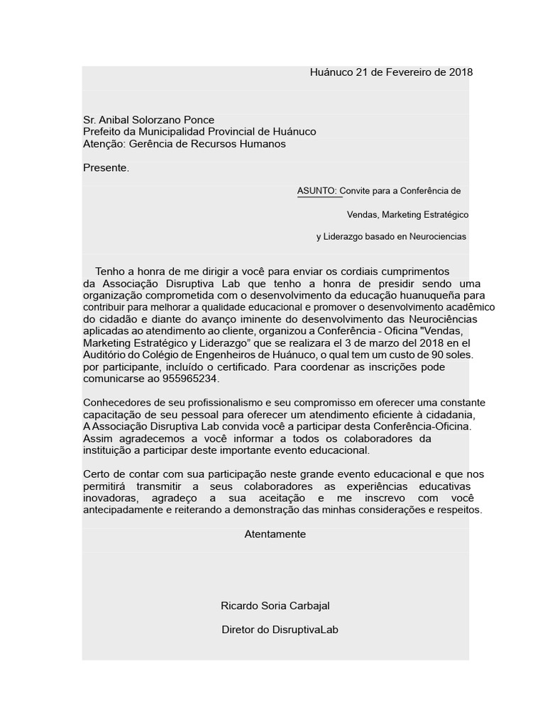 Carta de Convite para Conferência | PDF | Marketing | Gestão de recursos humanos