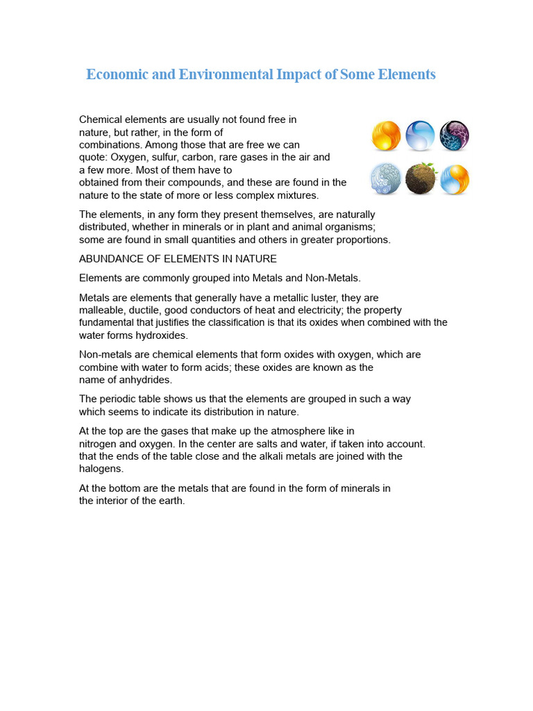 Economic and Environmental Effects of Elements | PDF | Chemical ...