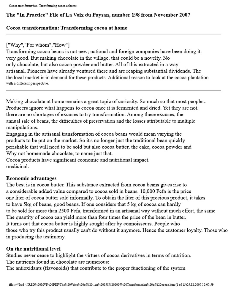 The Transformation of Cocoa | PDF | Chocolate | Cocoa Bean