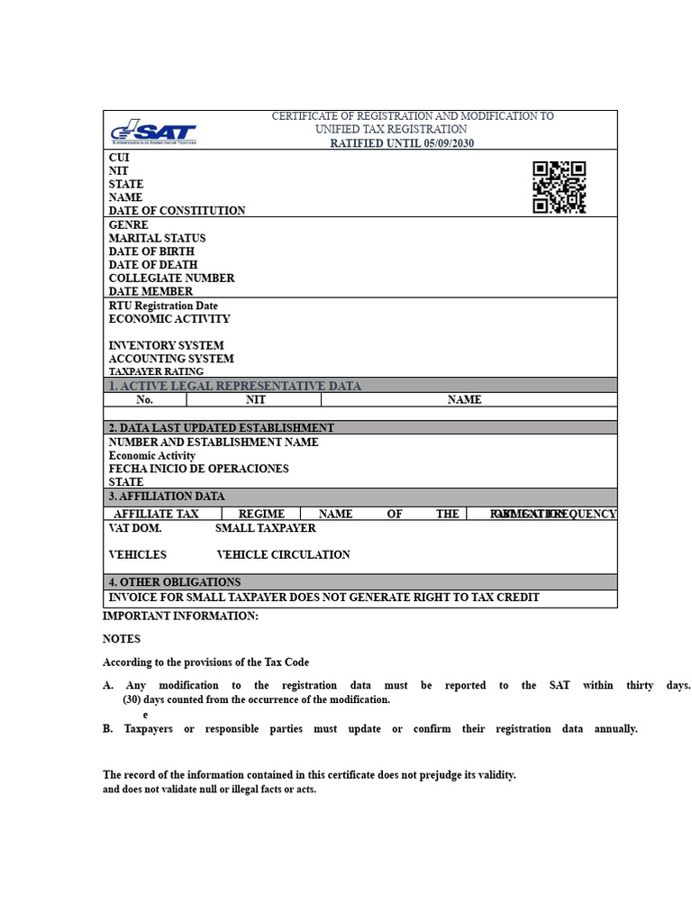 Unified Tax Registration Certificate | PDF