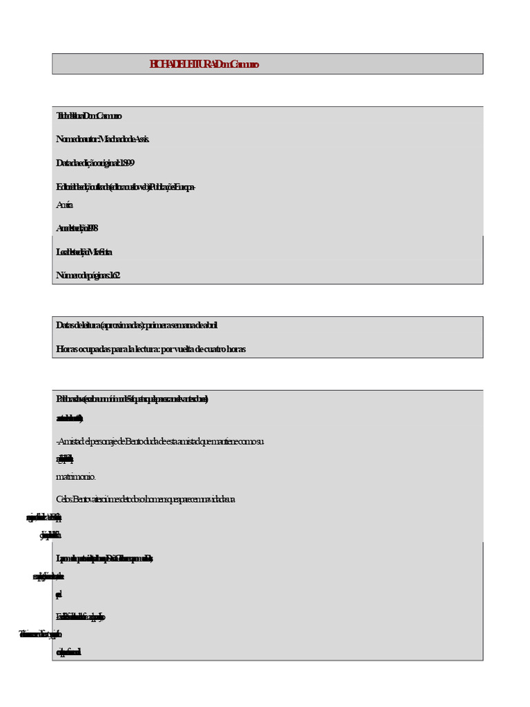 Ficha Dom Casmurro | PDF | Novelas | Libros