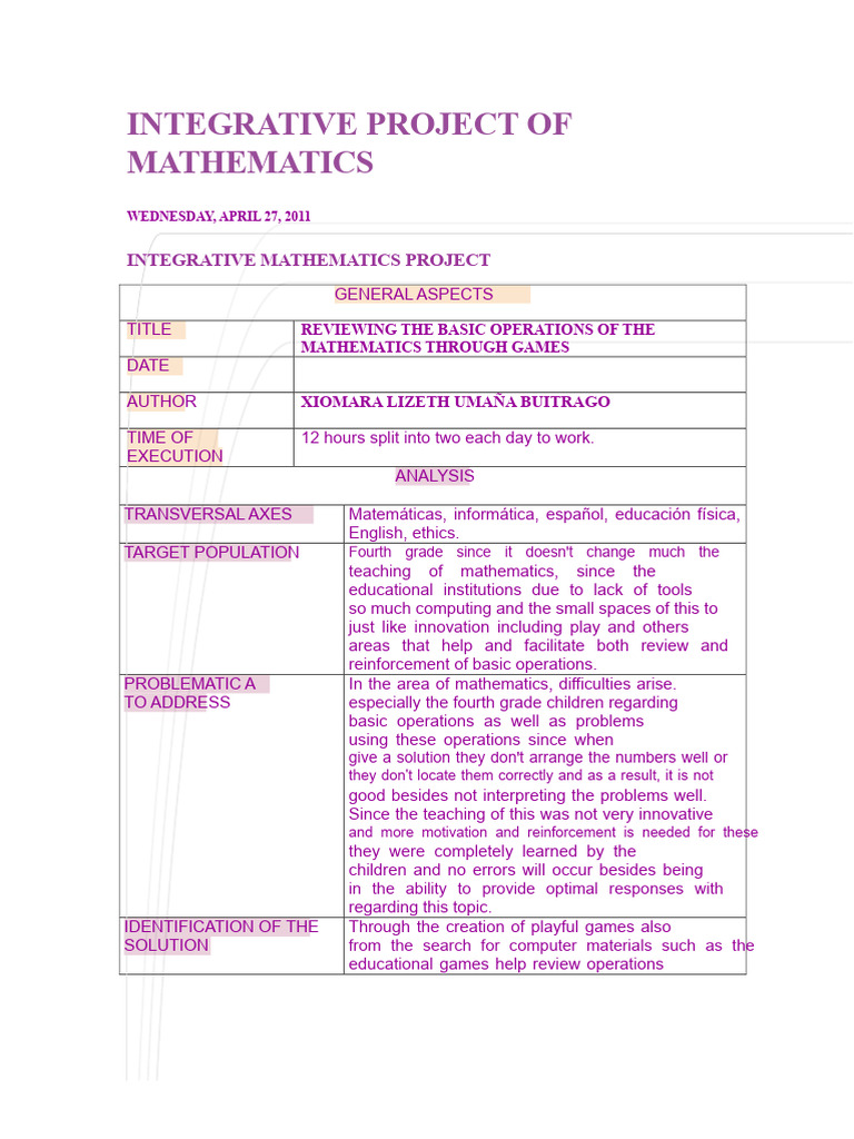 Integrative Mathematics Project | PDF | Mathematics | Concept