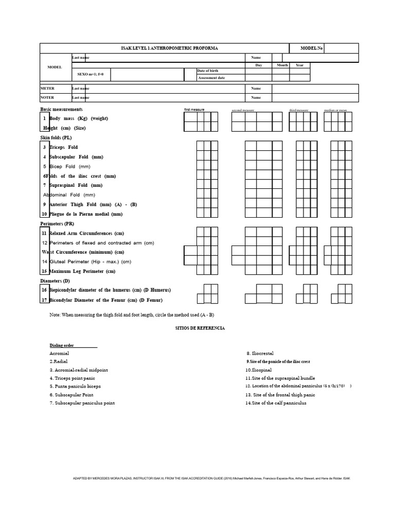 Level 1 ISAK Proforma Restricted Profile | PDF | Arm | Hip
