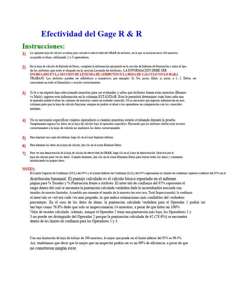 Efectividad del Gage R&R de Atributos | PDF | Hoja de cálculo ...