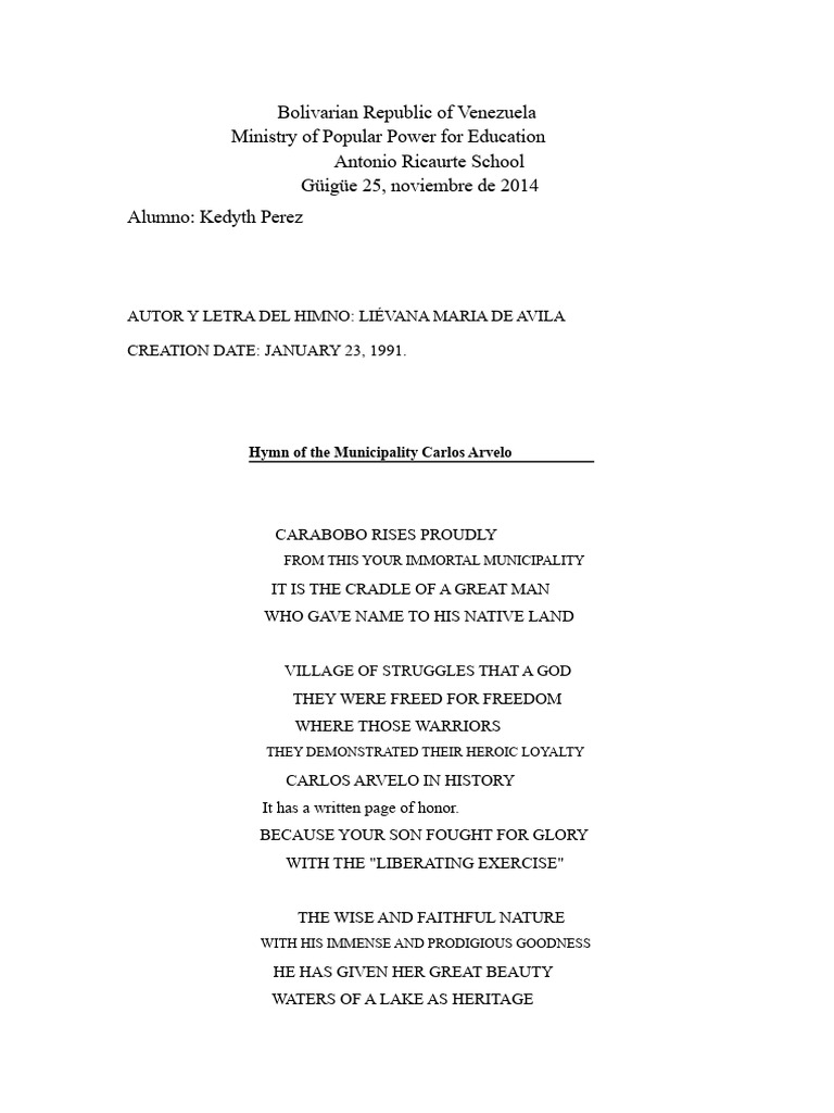 Hymn of Guigue, Carlos Arvelo, Venezuela | PDF