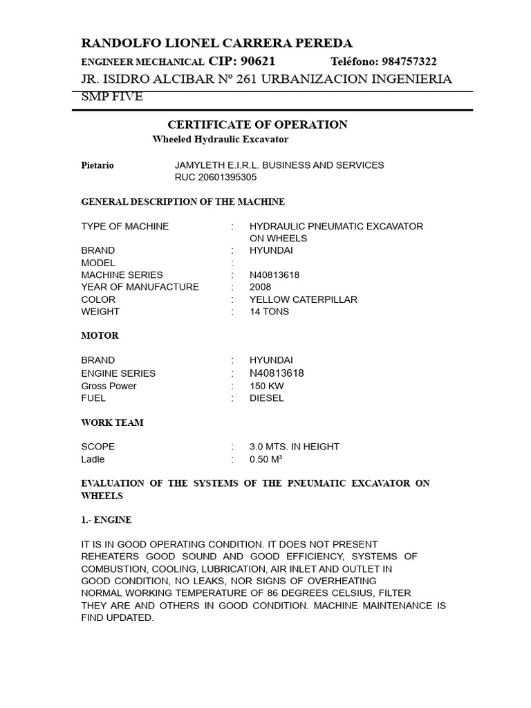 Certificate of Operability | PDF | Engines | Vehicle Parts