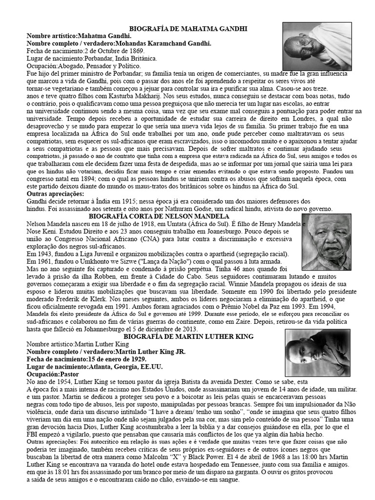 Biografia de Mahatma Gandhi | PDF | Mahatma Gandhi | Nelson Mandela