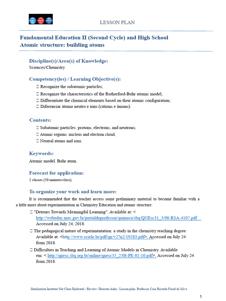 Lesson Plan: Atoms | PDF | Atoms | Neutron
