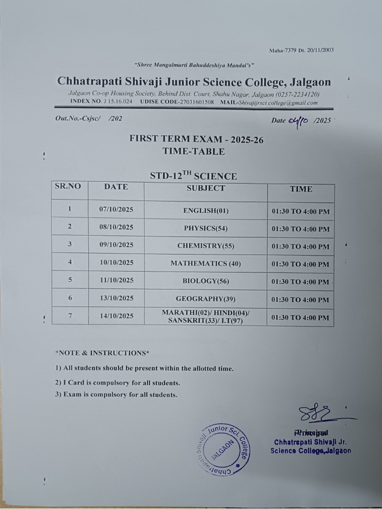 12th Time Table | PDF
