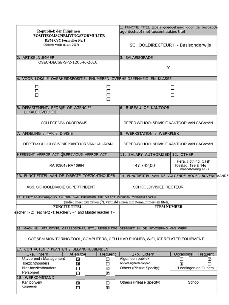 DBM CSC Formulier Nr. 1 Functieomschrijving Formulieren 1feb.222019 | PDF