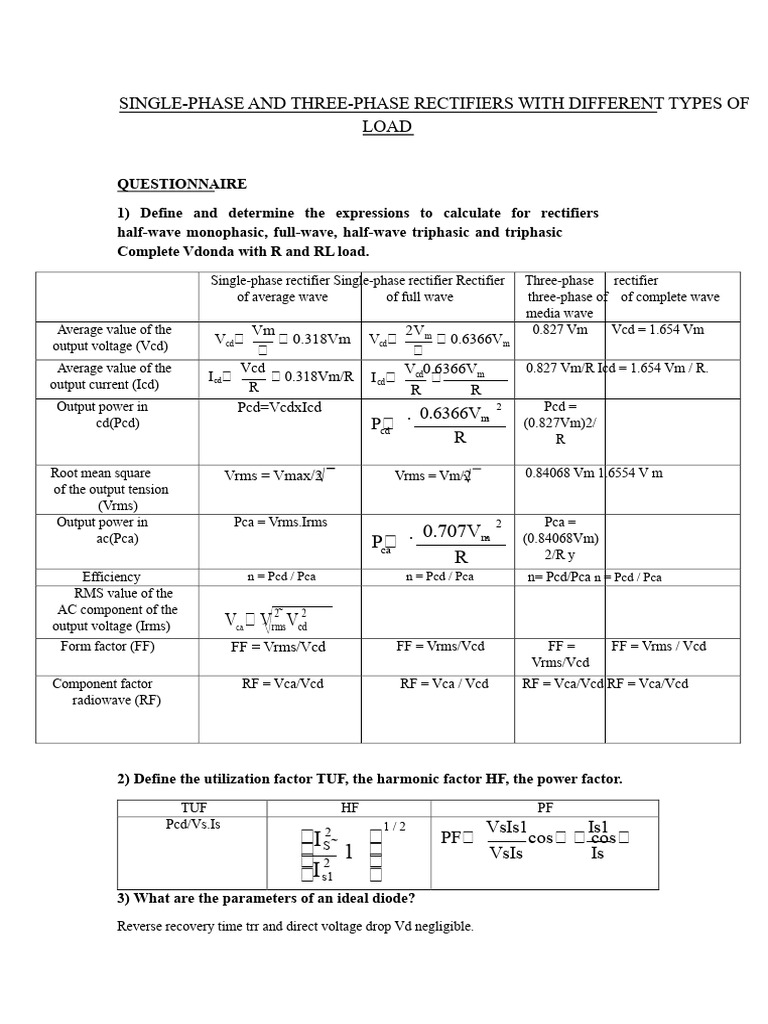 Single-Phase and Three-Phase Rectifiers With Different Types of Loads ...