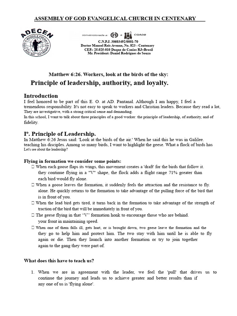 Principle of Leadership Authority and Loyalty - Pr. Daniel | PDF ...