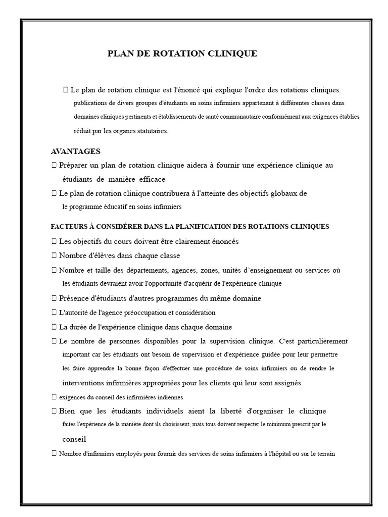 Plan de Rotation Clinique en Soins Infirmiers | PDF | Allaitement | Hôpital