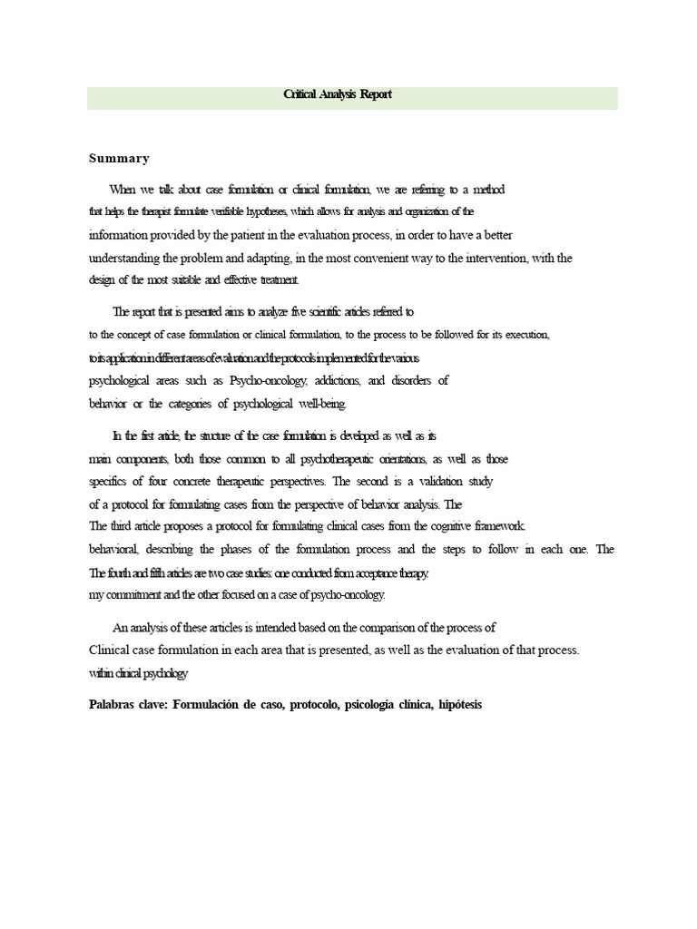 Critical Analysis Report | PDF | Psychotherapy | Clinical Psychology