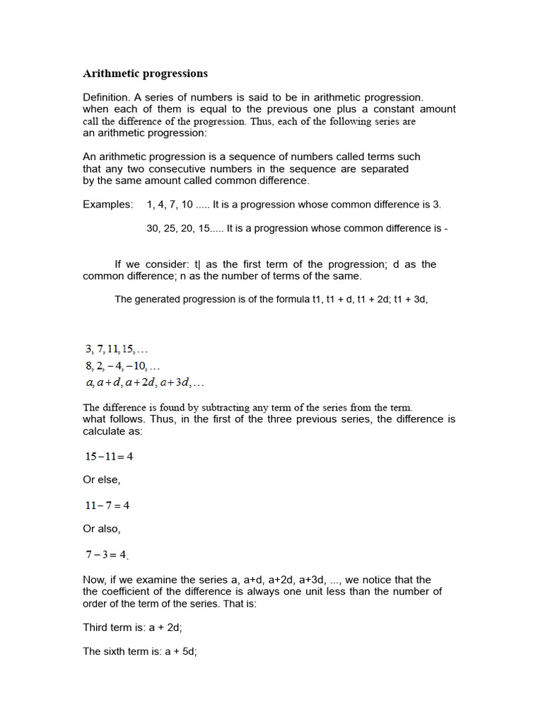 Arithmetic and Geometric Progressions Formulas | PDF | Arithmetic ...