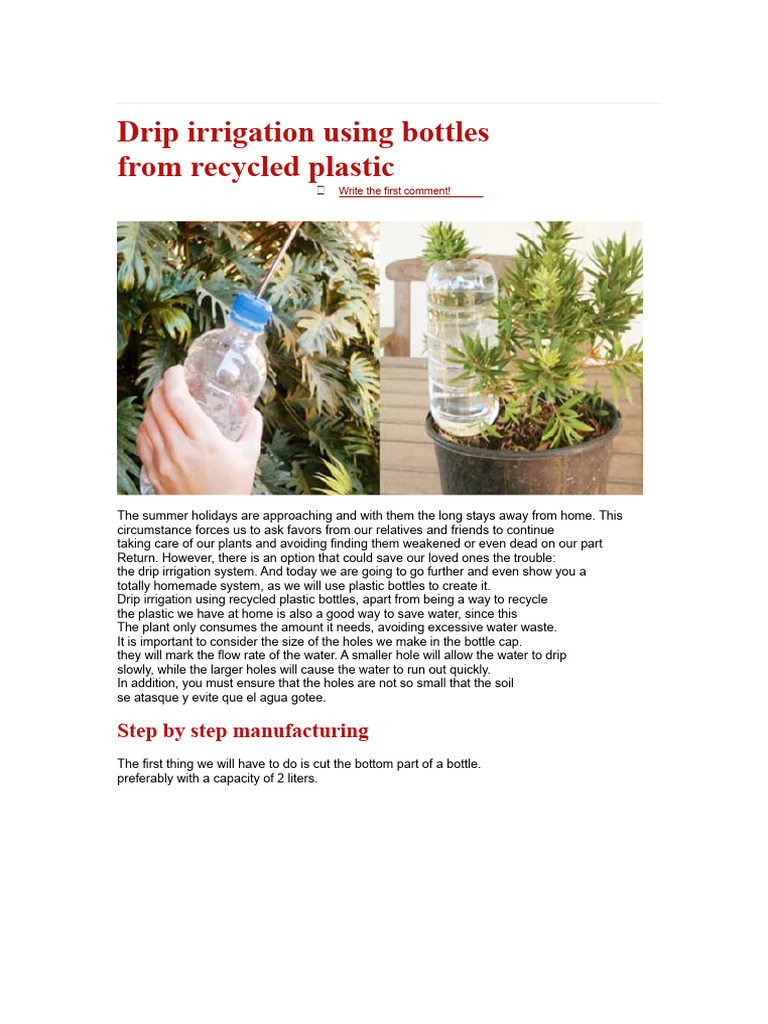 DIY Drip Irrigation with Recycled Bottles | PDF | Water | Irrigation