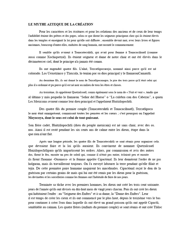 Mythes de création des Aztèques et Incas | PDF | Empire Inca