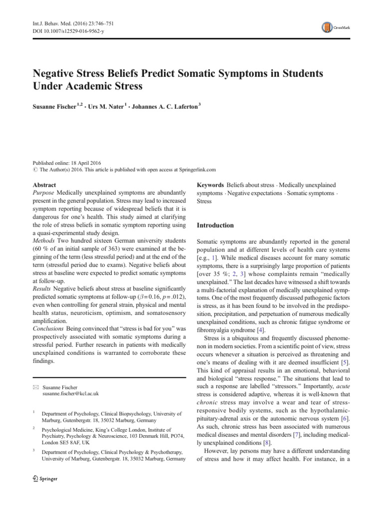 Negative Stress Beliefs and Somatic Symptoms | PDF | Stress (Biology ...