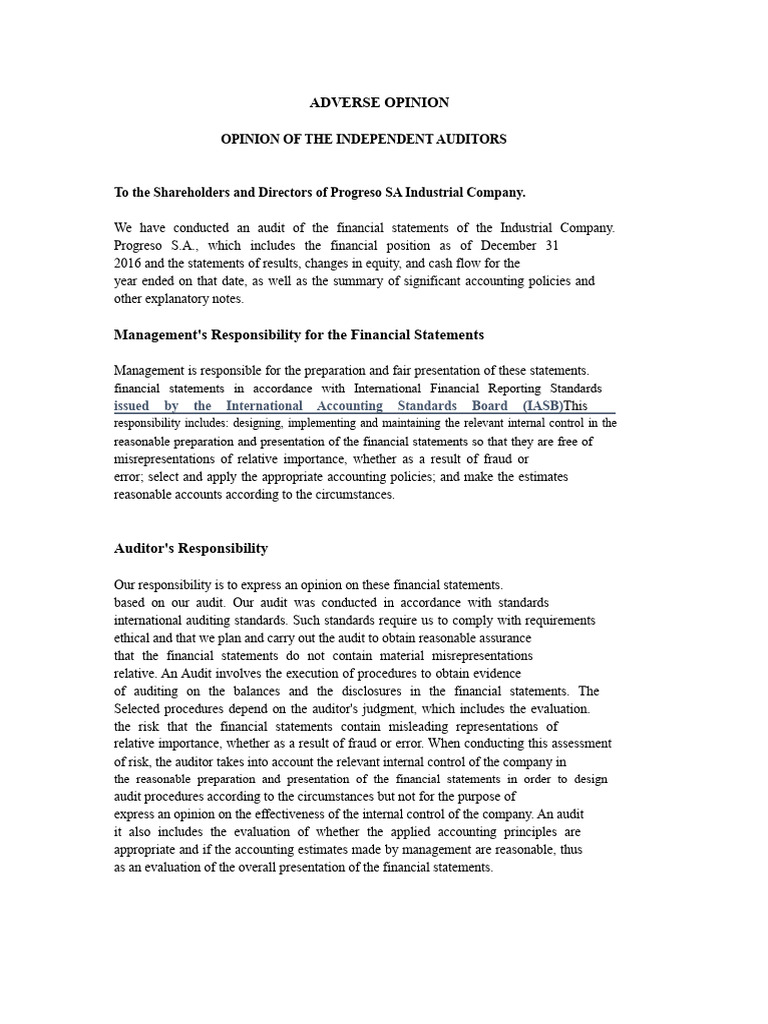 Short Report - Adverse Opinion | PDF | Audit | Accounting