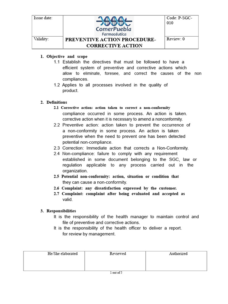 Preventive and Corrective Action Procedures | PDF | Business | Quality