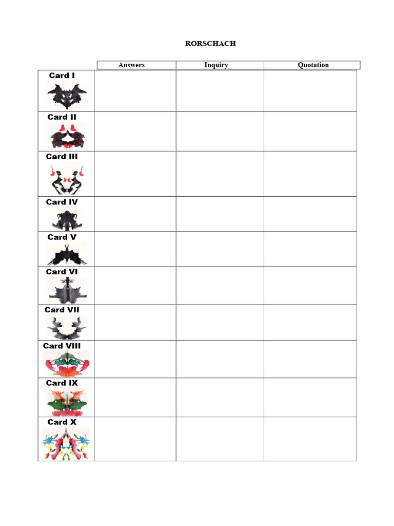 Rorschach Inkblot Test Form | PDF