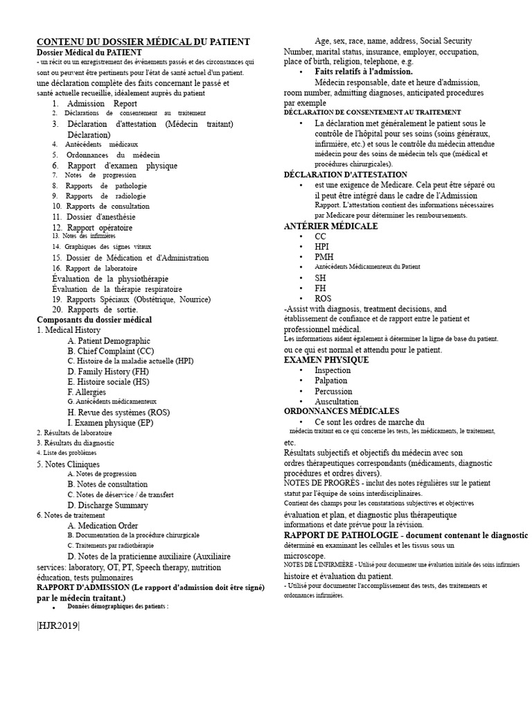 Composants du Dossier Médical Patient | PDF | Thérapie | Professionnel ...