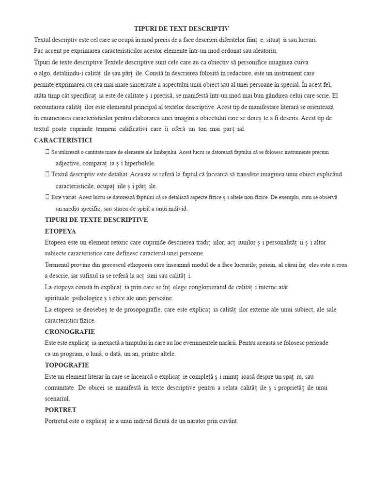 Tipuri de Texte Descriptive | PDF