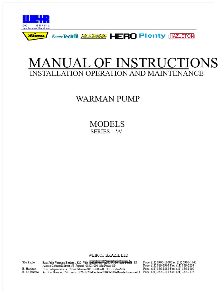 Warman Pump Series A Installation Guide | PDF | Pump | Bearing (Mechanical)