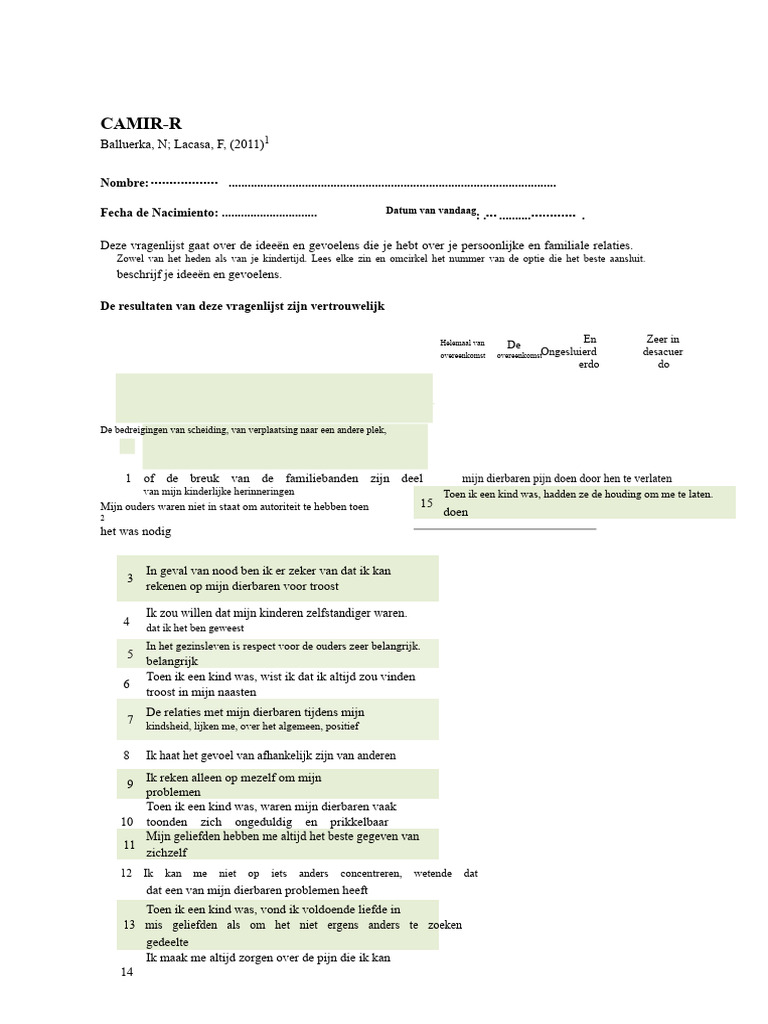 Antwoordblad CaMir-R | PDF
