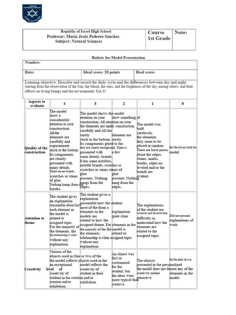 Natural Sciences Rubric Template | PDF | Creativity
